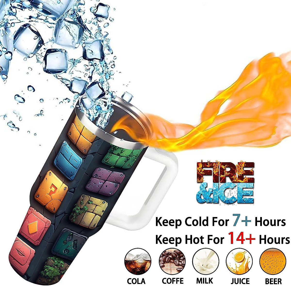 FOCIUZTA Cartoonish Pixel Art Tumbler with Lid, Travel Coffee Cup, Ideal for Easter, Gaming Enthusiast, Mother Day, and Birthday Gifts