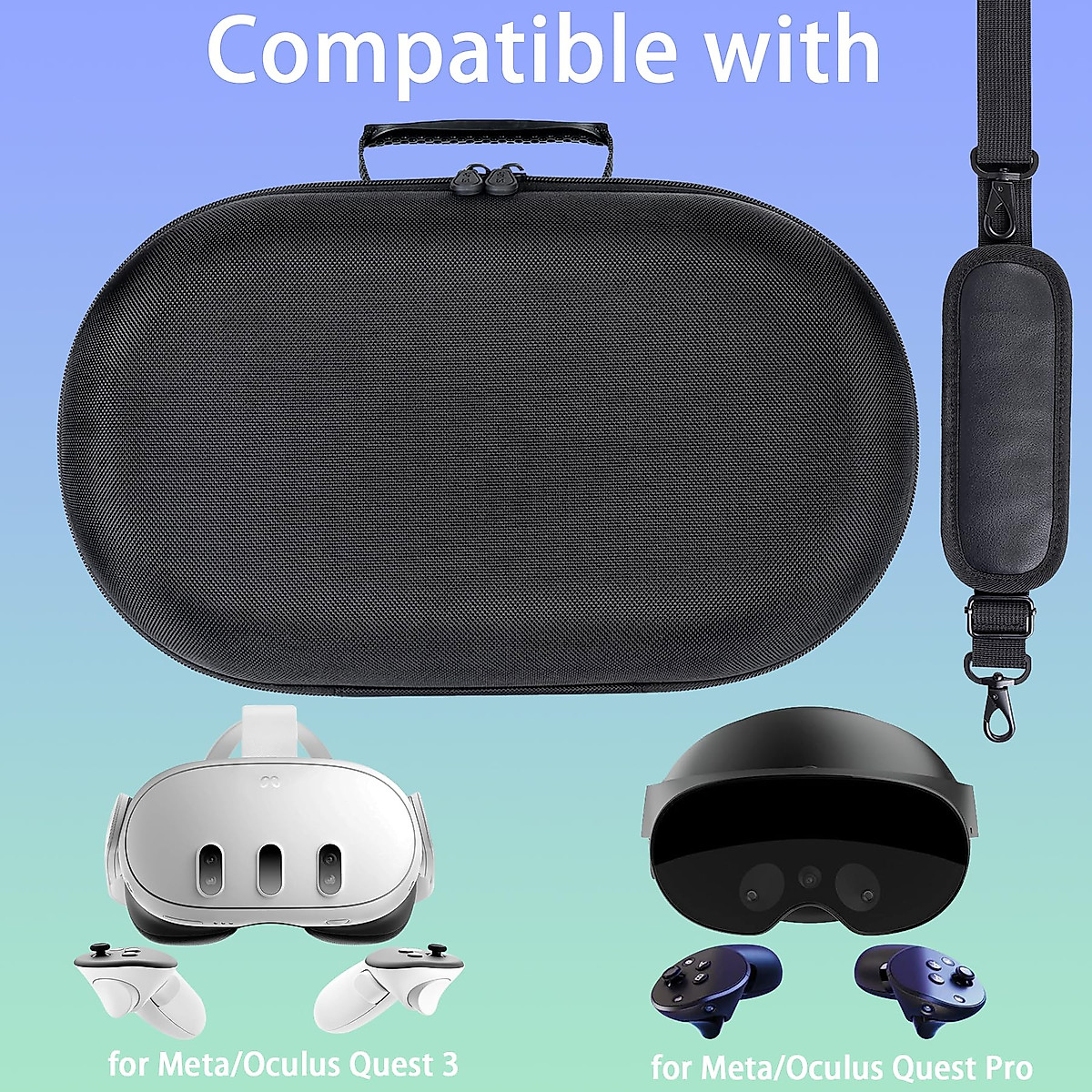Aenllosi Hard Carrying Case Compatible with The Meta Quest 3S/Oculus Quest 3/Pro VR Headset,Touch Controller,Charging Dock & Other Accessories(Black inner Blue,Case Only)
