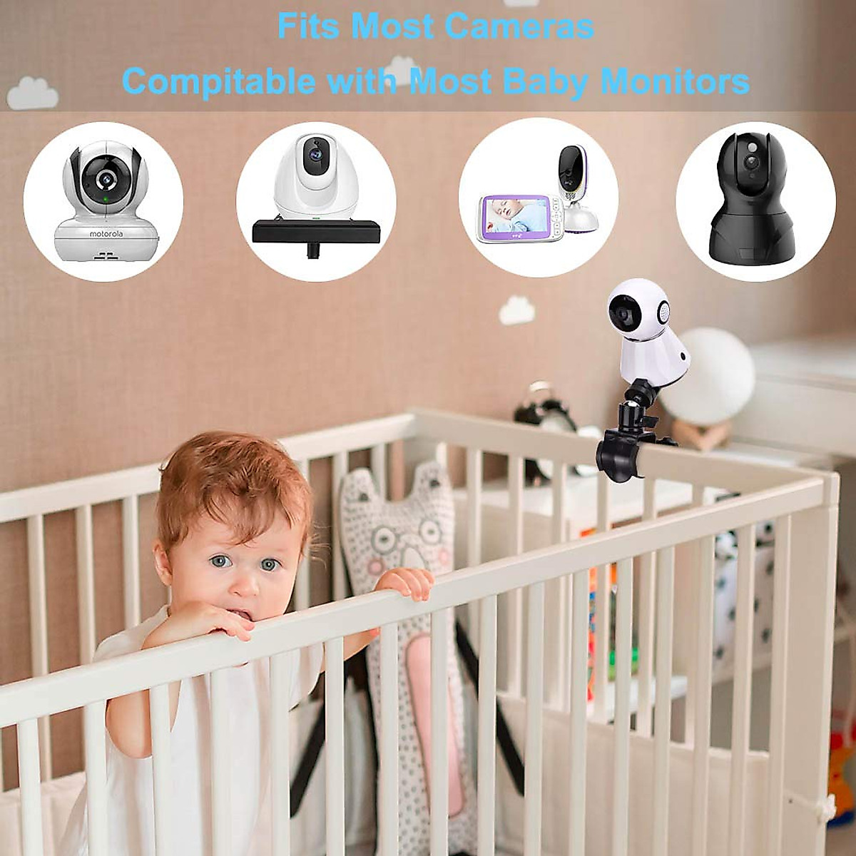 HelloCreate Baby Monitor Camera Bracket, 360 Degrees Rotatable Stable Camera Mount Bracket Baby Monitor Camera Mount Bracelet