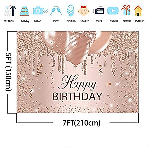 Avezano Rose Gold Birthday Backdrop Glitter Drips Rose Gold Balloons Birthday Background Women Bday Girls Sweet 16 30th 40th 50th 60th Bday Party Backdrops Decorations (7x5)