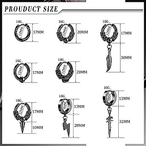 SAILIMUE 8Pairs Surgical Stainless Steel Huggie Hoop Earrings For Men Women Hypoallergenic Punk Hip Hop Cool Goth Earrings Black Silver Vintage Feather Drop Dangle Earrings Set