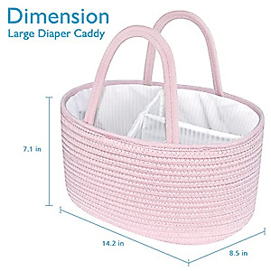 ABenkle Baby Diaper Caddy, Nursery Storage Bin and Car Organizer for Diapers and Baby Wipes, Cotton Rope Diaper Basket Caddy, Changing Table Diaper Storage Caddy Baby Gift Baskets, Pink