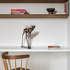 ASLUSNEY Metal Deer Statues,Elk Sculptures handicrafts Home Decor,100% Handmade Rustic Metal Crafted Reindeer Ornament Figurines Gifts for Bookshelf Office Desk & Home Decorations(Deer)