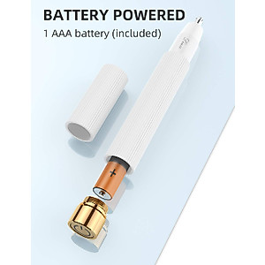 Leuxe Nose and Ear Hair Trimmer, Electric Battery Operated Washable Quiet Eyebrow Clippers, Cordless Small Hair Remover, IPX7 Waterproof, Dual Edge Blades, with Battery, Easy to Clean, for Men & Women