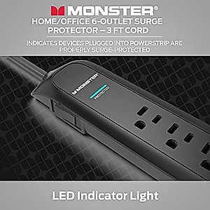 Monster 3ft Black Power Strip and Tower Surge Protector, Heavy Duty Protection, 300 Joule Rating and 6 120V-Outlets - Ideal for Computers, Home Theatre, Home Appliances, and Office Equipment
