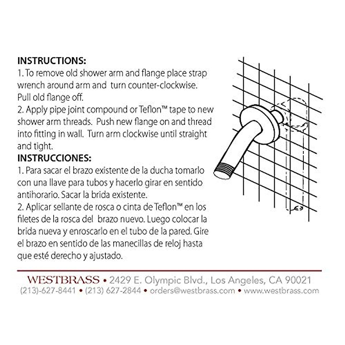 Westbrass D302-1-07 1/2" IPS x 10" Wall Mount Shower Arm with Sure Grip Flange, 1-Pack, Satin Nickel