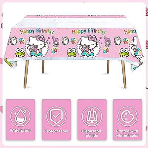 Kitty Birthday Party Supplies Include Birthday Banner, Hanging Swirl Decorations, Plates, Napkins, Tablecloth for Kitty Party Decorations, Sever 10