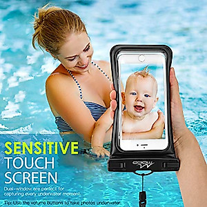 MoKo Floating Waterproof Phone Pouch [2 Pack], Floatable Phone Case Dry Bag with Lanyard Sponge Compatible with iPhone 14 13 12 11 Pro Max X/Xr/Xs/SE 3, Galaxy S21/S20/S10/S9, Black+Black