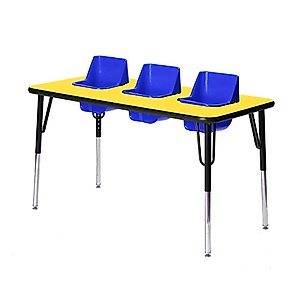 Toddler Tables 3-Seat Rectangular Feeding Table, Yellow Top, Blue Seats