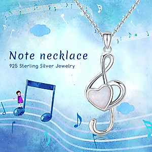 StoryMidir Music Note Necklace Gifts for Music Lovers 925 Sterling Silver Opal Musical Necklace Treble Clef Piano Necklace Music Jewelry Gifts for Women Mom