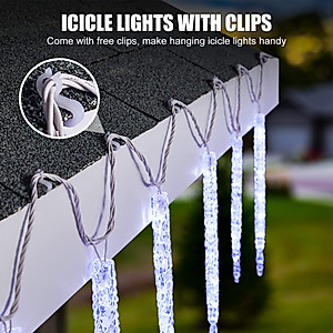 Christmas Icicle Lights with Clips, 10 Tubes 50 LED 15" LED Crystal Ice Falling String Lights, 36 Sets Connectable Waterproof Hanging Christmas Lights Plug in for Winter Roof Holiday Outdoor Decor