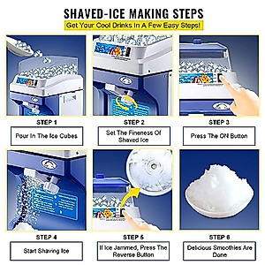 VEVOR 110V Commercial Ice Shaver Crusher 441LBS/H with 11LBS Hopper, 300W Tabletop Electric Snow Cone Maker 320 RPM Rotate Speed Perfect For Parties Events Snack Bar