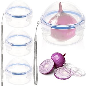 Eorbow 4 Pack Onion Storage Containers, Portable Fruit and Vegetable Storage Containers With Lid, Plastic Food Storage Keeper for Refrigerator, Reusable Onion Holder Organizer for Tomato Lemon Apple