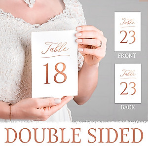 Rose Gold Table Numbers , 30 pc Wedding Table Numbers with Rose Gold Stands , Anniversary , Birthday , Bridal Shower Party , Baby Showers , Event