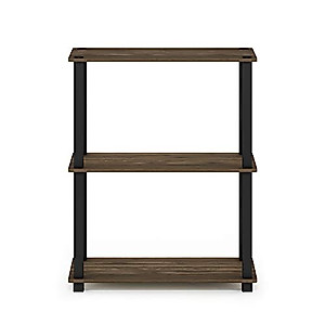 Furinno Turn-S-Tube 3-Tier Compact Multipurpose Shelf Display Rack with Square Tube, Columbia Walnut/Black
