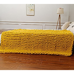 DIRUNEN Chunky Knit Luxury Throw Blanket Large Cable Knitted Premium Soft Cozy Chenille Bulky Blankets for Cuddling up in Bed, on The Couch or Sofa Yellow 79"×79"
