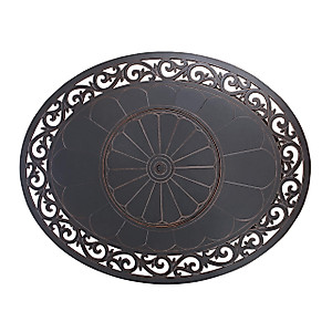 Fire Sense 62198 Toulon Filigree Aluminum Convertible Gas Fire Pit Table 55,000 BTU Outdoor Multi-Functional with Fire Bowl Lid, Nylon Weather Cover & Clear Fire Glass - Bronze Finish - Oval - 48"