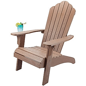 hOmeHua Oversized Adirondack Chair Weather Resistant,Plastic Adirondack Chair with Cup Holder, Comfortable Easy to Assemble & Maintain, Outdoor Chair for Patio, Backyard Deck, Fire Pit (Wood Color)
