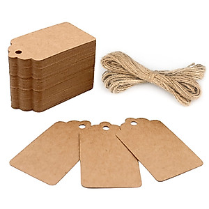 Price Tags, Kraft Paper Gift Tags 100 PCS Paper Tags with 100 Feet Jute String for Arts and Crafts, Wedding Christmas Day Thanksgiving,7 cm X 4 cm