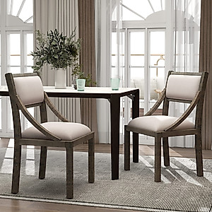Merax (Natural Wood Wash 2-Piece Wooden Farmhouse Durable Legs for Kitchen Dining Room, Set of 4, Table Set-2 Chairs