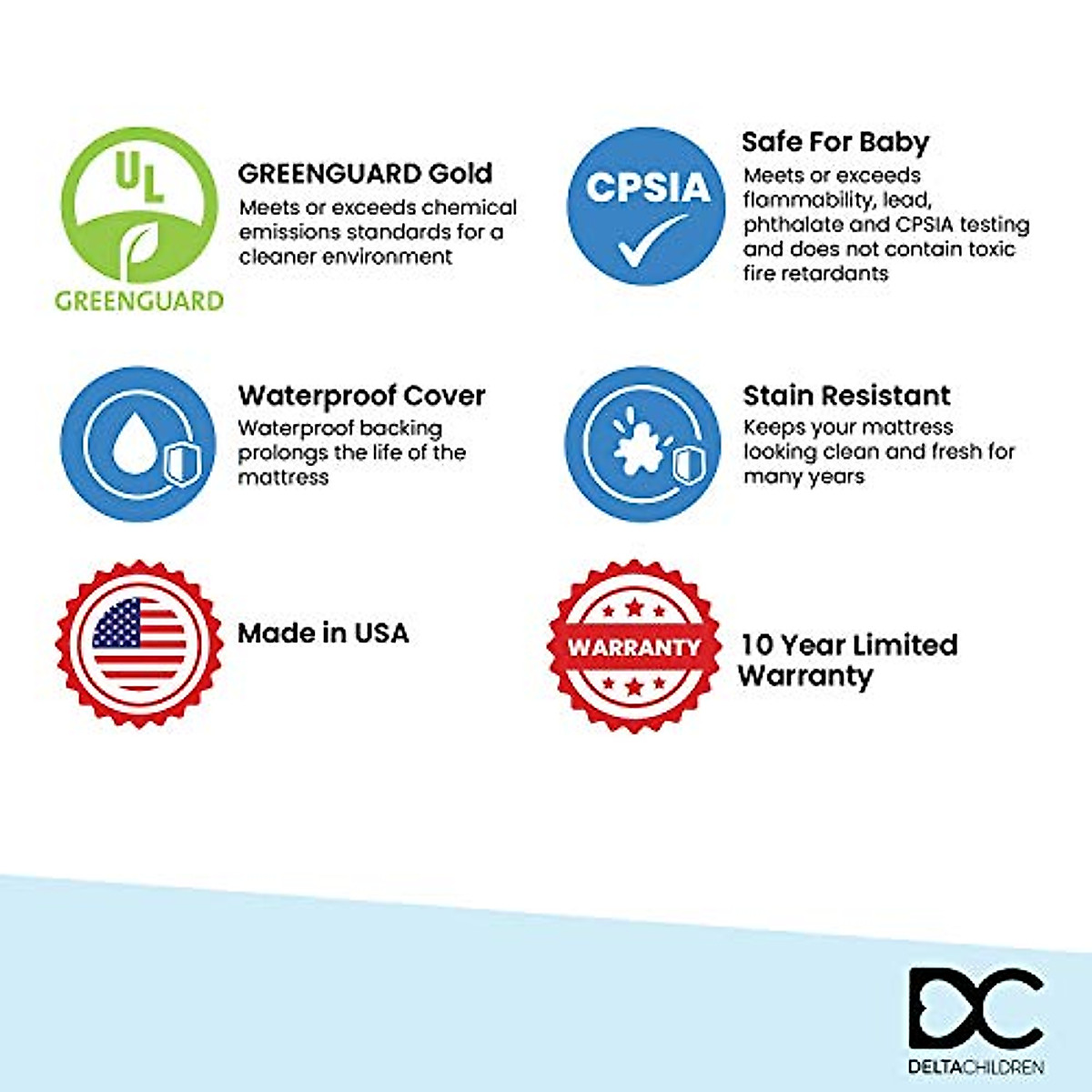 Delta Children Twinkle Stars 3-Inch Mini/Portable Crib Mattress - Premium Sustainably Sourced Fiber Core - Waterproof - GREENGUARD Gold Certified (Non-Toxic) - Trusted 10 Year Warranty - Made in USA