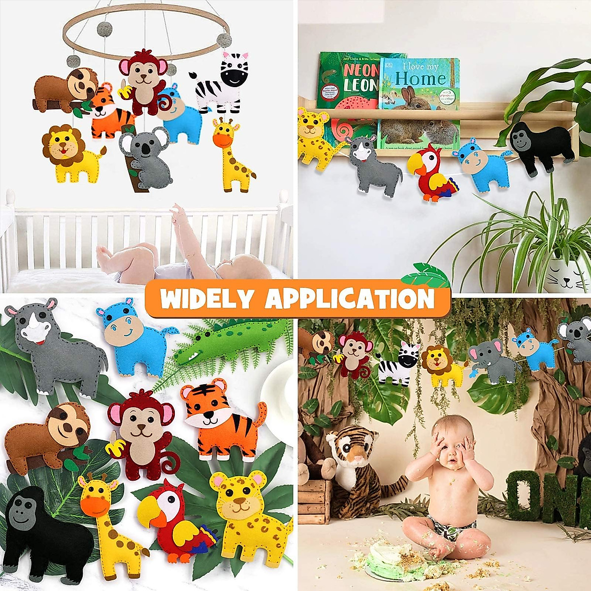 CiyvoLyeen Safari Jungle Animals Sewing Craft Kit DIY Kids Craft and Sew Set for 7 8 9 10 11 12Girls and Boys Educational Beginners Sewing Stuffed Animal Felt Plush Ornaments Set of 14