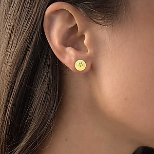 Solid 14K Yellow Gold Diamond Cut Ball Stud Earrings With 14K Gold Backs, 12mm