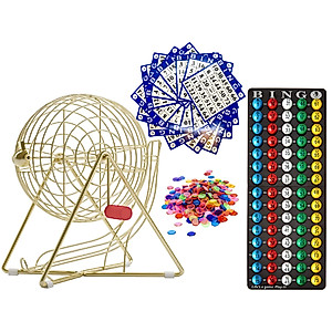 MR CHIPS Professional Bingo Set with Steel Cage, Everlasting 7/8” Balls, 18 Cards and 1,300