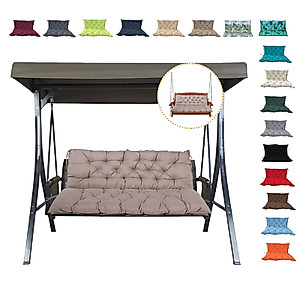 Outdoor Swing Cushions with Back, 47 x 40 inch 2-3 Seater Front Porch Swing Cushion Replacement, Swing Pad for Patio Wooden & Metal Porch Swing, Khaki
