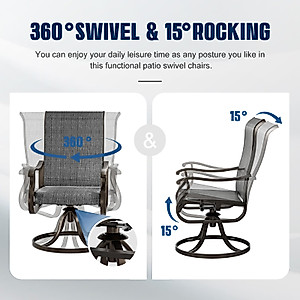 UDPATIO Patio Swivel Dining Chairs Set of 4, Outdoor Swivel Chairs High Back with All Weather Textilene Metal Rocking Frame for Lawn Garden Backyard, Dark Gray