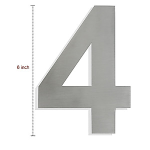Fitous 6 inch Floating House Number For Outside, Stainless Steel Metal Modern Address Sign Numbers for Mailbox,Home Door,Warehouse Silver Number 4