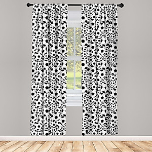 Ambesonne Soccer Curtains, Monochrome Design Pattern of Classical Football Balls Boys Cartoon Pattern, Window Treatments 2 Panel Set for Living Room Bedroom Decor, Pair of - 28" x 95", Charcoal