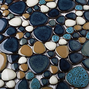 Parrotile Pebble Tile for Shower Floor Aqua Cobalt Blue Mosaic Backsplash Tiles (5 Sheets)