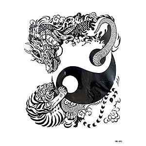 10 sheets dragon yinyang koi large 8.25" half-sleeve arm tattoo good fake tattoos