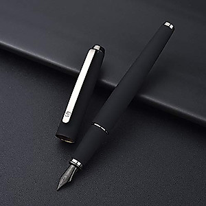 Hongdian 517D Matte Black Fountain Pen Extra Fine Nib, Warrior Series, Classic Design with Converter and Metal Box