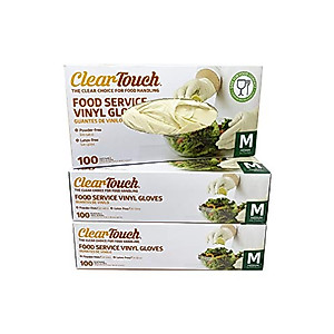 Medline Clear-Touch Disposable Food Service Vinyl Gloves, Latex and Powder Free, Medium, 300 Count