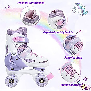 Roller Skates for Girls Boys Kids, 4 Sizes Adjustable Toddler Roller Skates Shoes with Light up, All 8 Wheels of Girl's Skates Shine, Safe and Fun - Best Birthday Gift for Indoor Outdoor Sports
