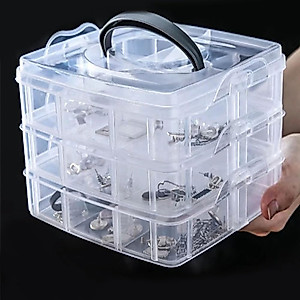 esowemsn 1PC 3-Tier Stackable Craft Storage Containers Plastic Jewelry Box Organizers with 18 Compartments for Bead,Earring,Necklace,Arts and Craft,Jewelry,Ribbon