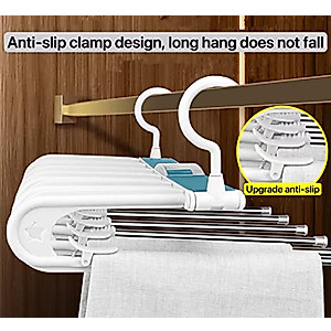 HS&ROXIN Space Saving Magic Pants Rack [2 Pieces] Upgraded Clip Anti Slip Design Pants Storage Rack 6-in-1, Suitable for Skirts, Jeans, Casual Pants, Scarves, etc