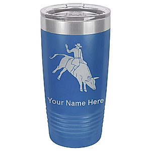 LaserGram 20oz Vacuum Insulated Tumbler Mug, Bull Rider Cowboy, Personalized Engraving Included (Dark Blue)