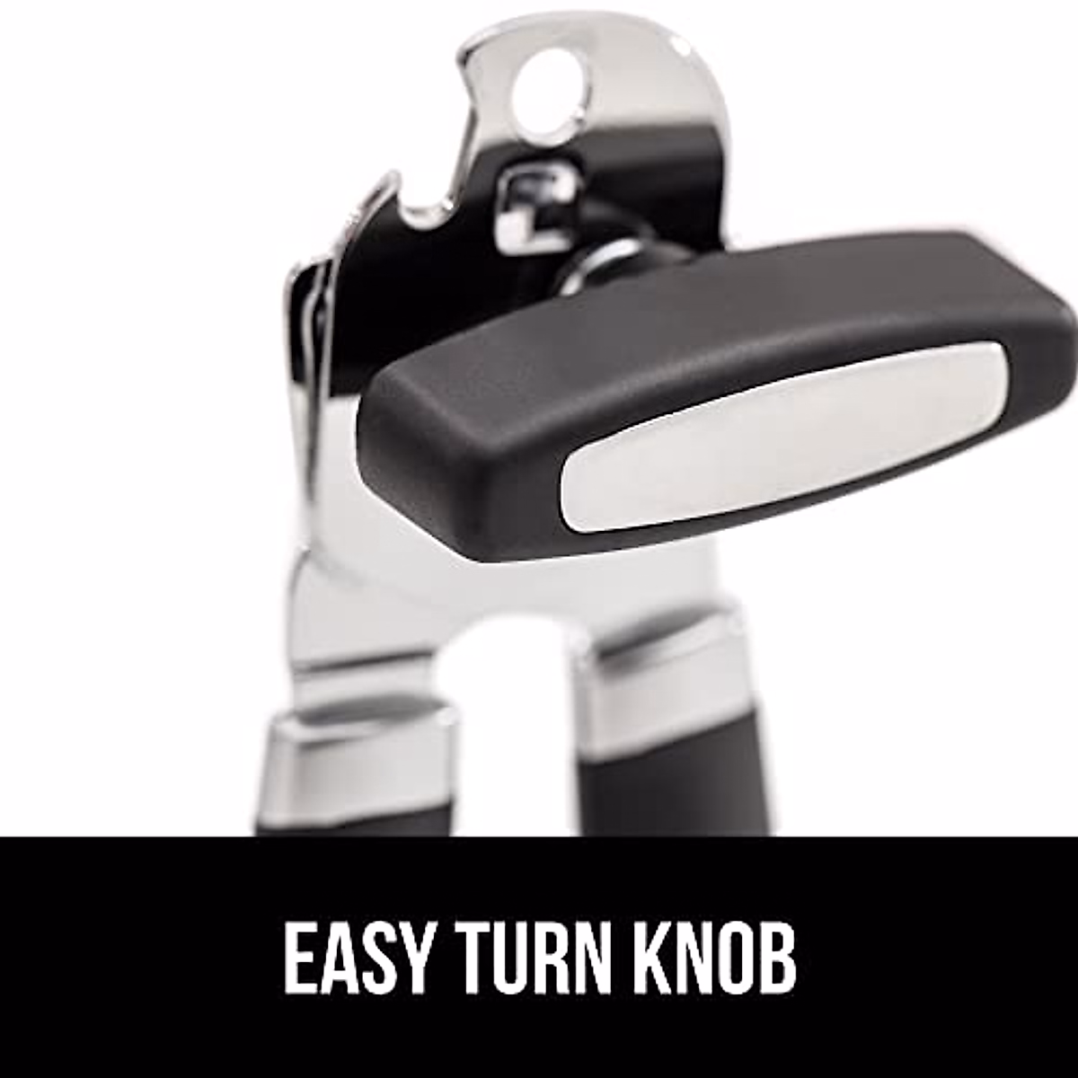 Gorilla Grip Heavy Duty Stainless Steel Smooth Edge Manual Hand Held Can Opener With Soft Touch Handle, Rust Proof Oversized Handheld Easy Turn Knob, Best Large Lid Openers for Kitchen, Black