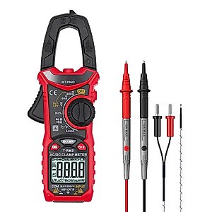 AC/DC Digital Clamp Meter T-RMS 6000 Counts, Multimeter Voltage Tester Auto-ranging, NCV AC DC Current Voltage Resistance Capacitance Frequency Diode Temperature Measure Tester HT206D