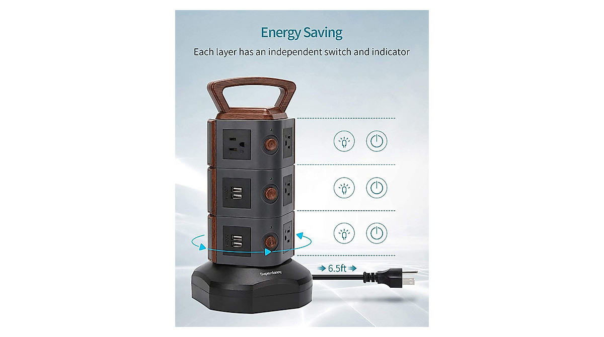 SUPERDANNY Surge Protector Tower - 10 Outlets & 4 USB
