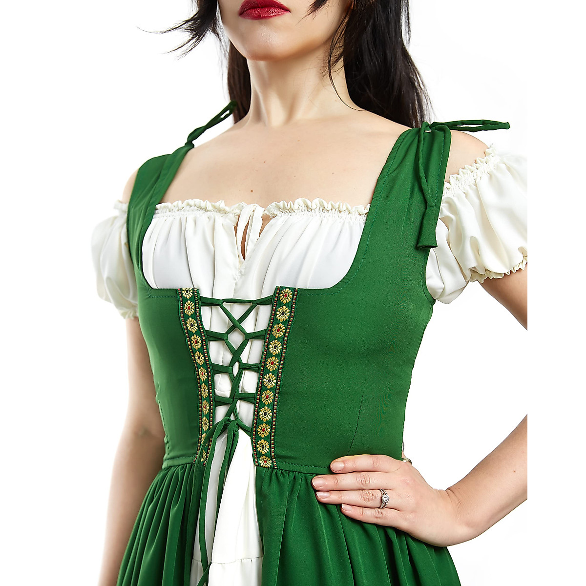 Reminisce renaissance women dress medieval Irish Costume Chemise and Over Dress (L/XL, Steel Blue)