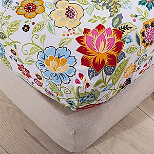 MEISHANG California King Size Sheet Set Floral Printed Sheets Ultra Soft 100% Microfiber - 16 Inch Deep Pocket Breathable Comfortable Printed Bed Sheet Set - 4 Pieces Spring Flower Cal King