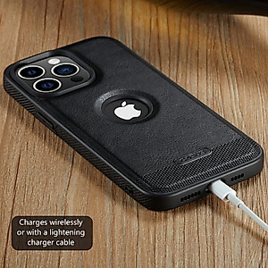 Casus Designed for iPhone 14 Pro Case Compatible with MagSafe Leather Slim Logo View Luxury Elegant Thin Protective Cover (2022) 6.1" - Black
