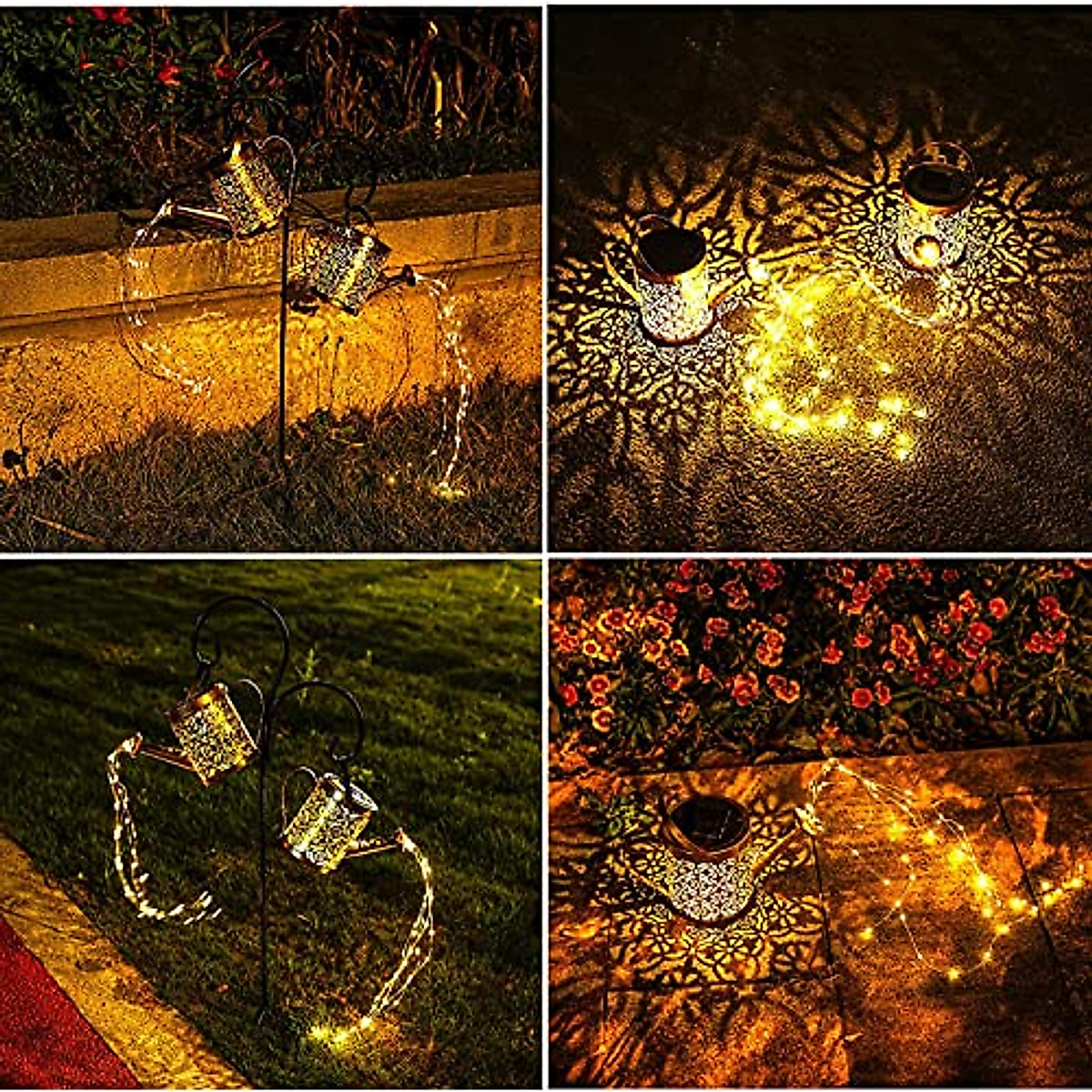 Solar Watering Can Lights, 2 Pack Solar Lanterns Outdoor Hanging Waterproof Metal Yard Art Lights Decor for Patio, Garden, Pathway, Flowerbed, Outdoor Gardening Gifts - 8 Modes (Watering Can Lights)
