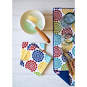 T-fal Textiles Highly Absorbent 100% Cotton Double Sided Printed Dish Cloths, 12" x 12", Set of 2, Medallion Red/Multi