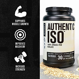 Jacked Factory Authentic ISO Grass Fed Whey Protein Isolate Powder - Low Carb, Non-GMO Muscle Building Protein w/No Fillers, Post Workout Recovery Unflavored - 2 LB 30 SV