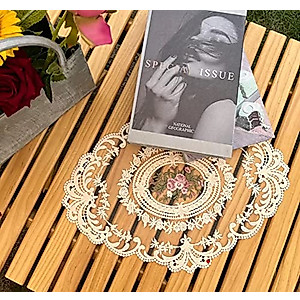 2PACK Retro French Style Lace Placemats Fashionable Embroidered Cup Mat vase mat 12”x16”,Beige